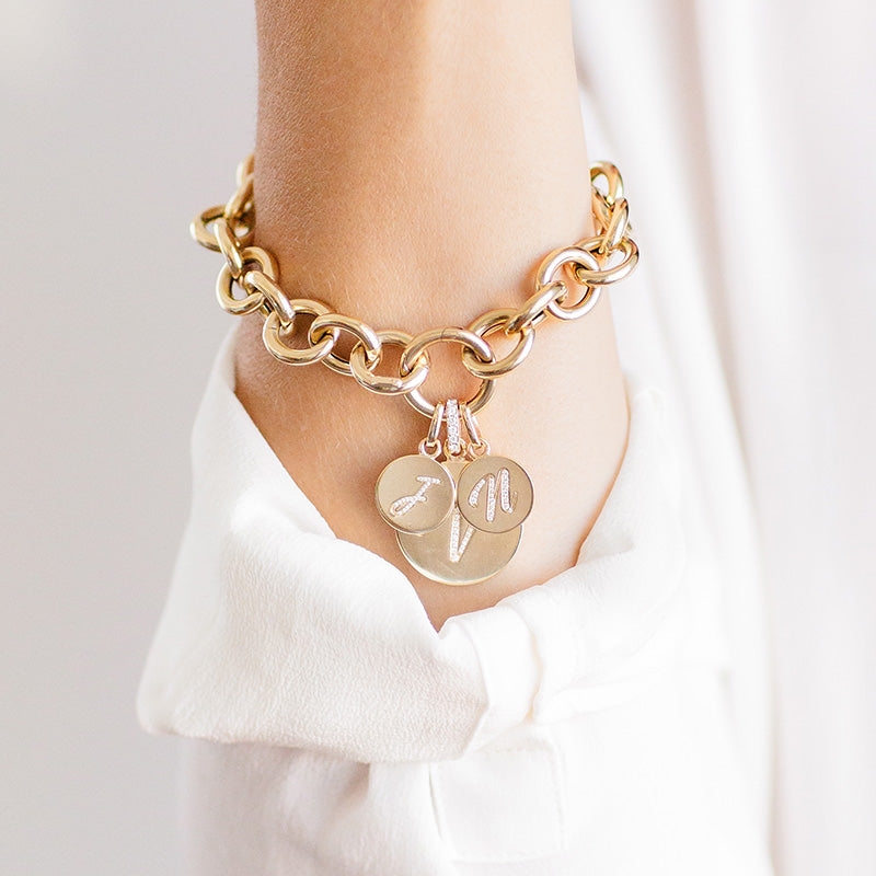 14K Gold Pavé Diamond Initial Medallion - Large | Vana Chupp Studio